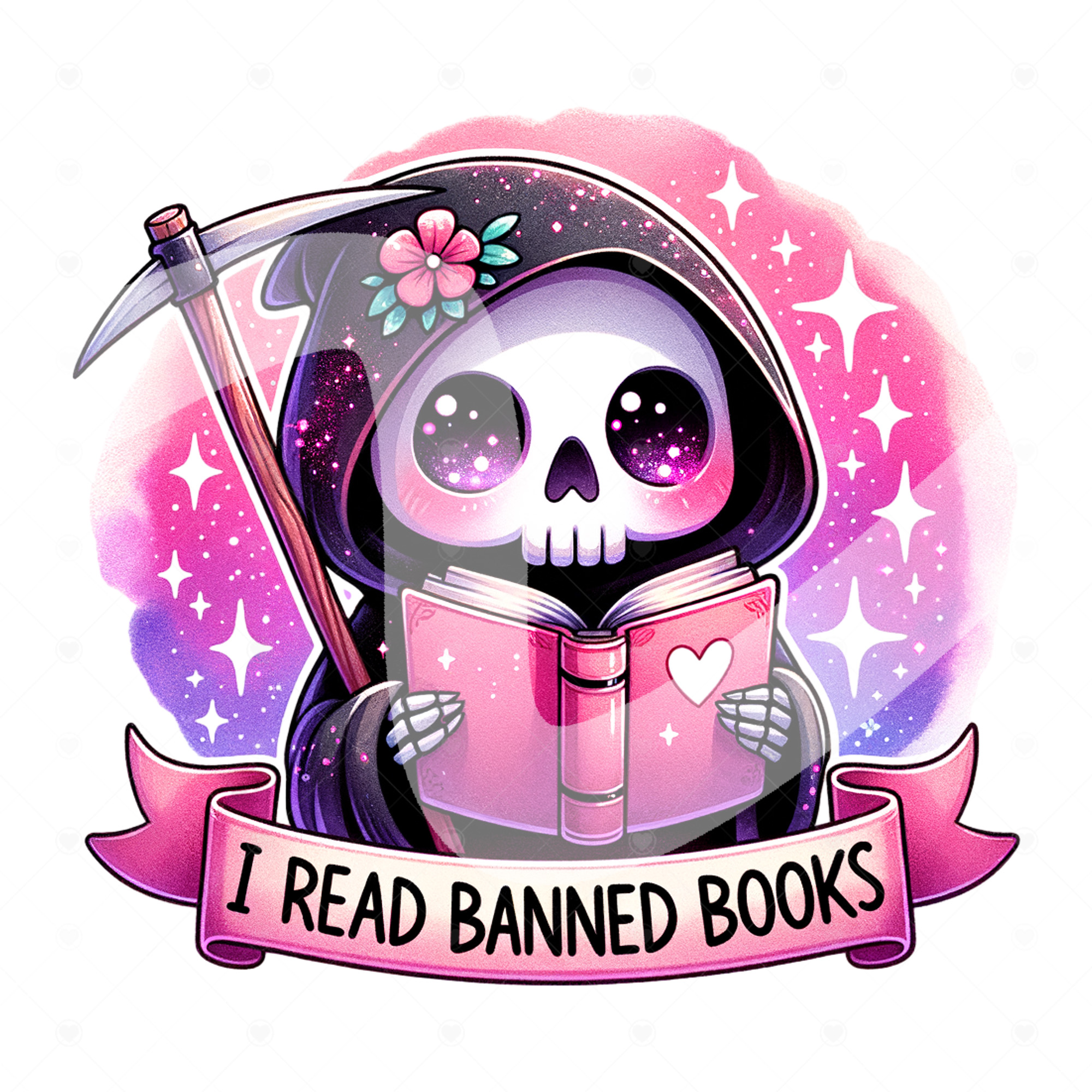 'I Read Banned Books' Adorable Grim Reaper Reading with Scythe and ...