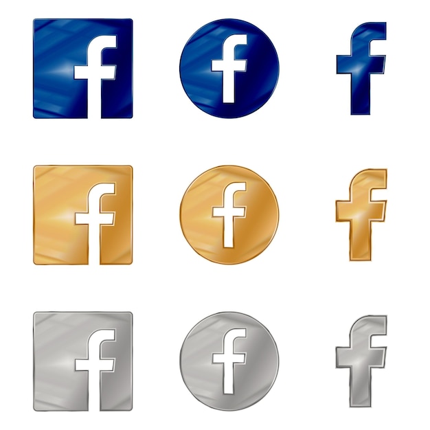 Iconic Facebook Logo Variations in Diverse Metallic Tones | Jiffy Designs