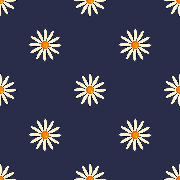 Vibrant Daisy Flowers Pattern on Navy Blue Background | Jiffy Designs