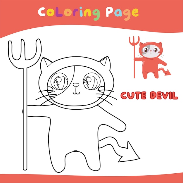 Adorable Cartoon Devil Depicted in Vibrant Coloring Page | Jiffy Designs