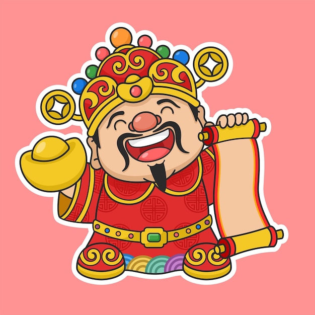 Cheerful Chinese Wealth God Cartoon Illustration | Jiffy Designs