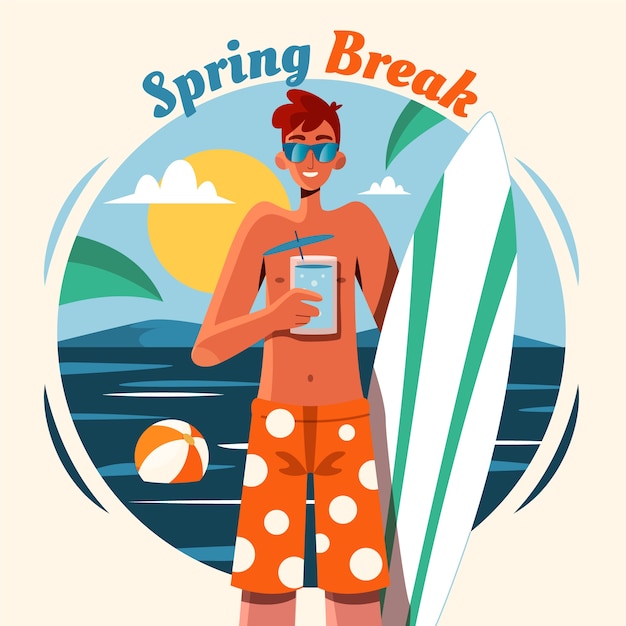 Vibrant Spring Break Beach Illustration with Stylized Character | Jiffy ...