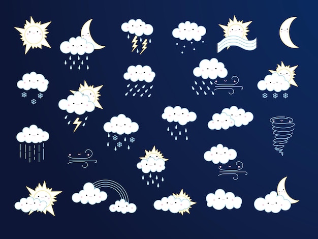 Whimsical Weather Icons: Playful Clouds, Moons, and Storms | Jiffy Designs