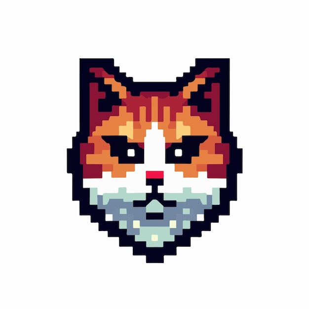 Vibrant Pixel Art Cat Head with Striking Features | Jiffy Designs