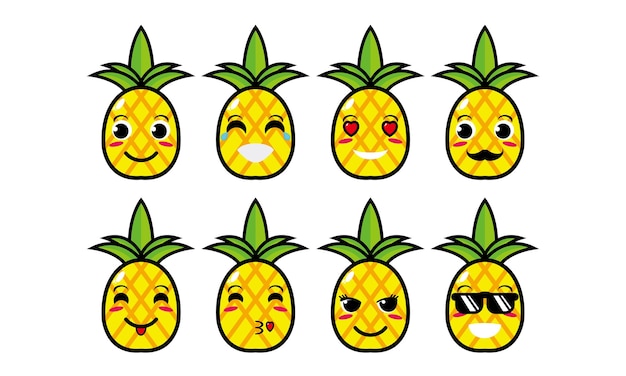 Vibrant Pineapple Emoji Collection with Diverse Expressions | Jiffy Designs