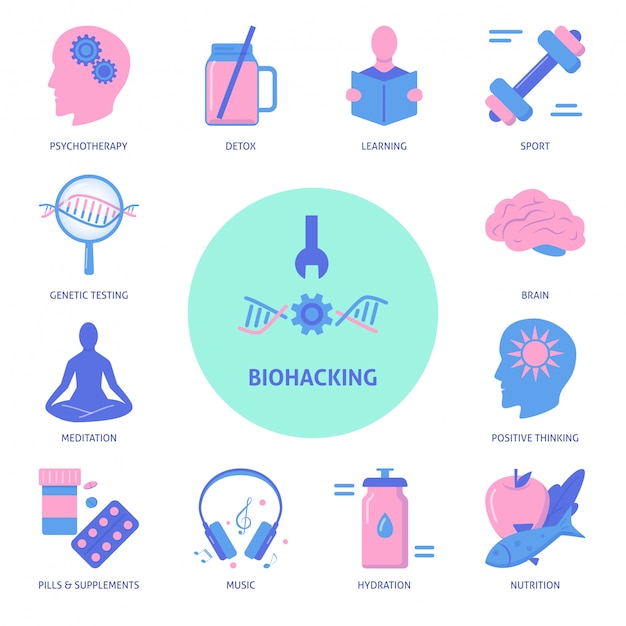 Vibrant Biohacking Icons Showcasing Wellness and Innovation | Jiffy Designs