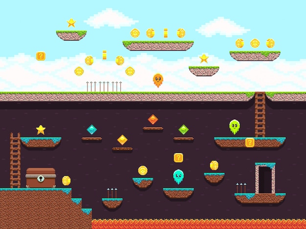 Vibrant Platformer Landscape with Floating Platforms and Collectibles ...