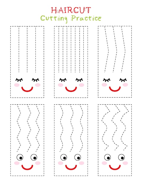 Playful Haircut Tracing Practice with Smiling Face Shapes | Jiffy Designs