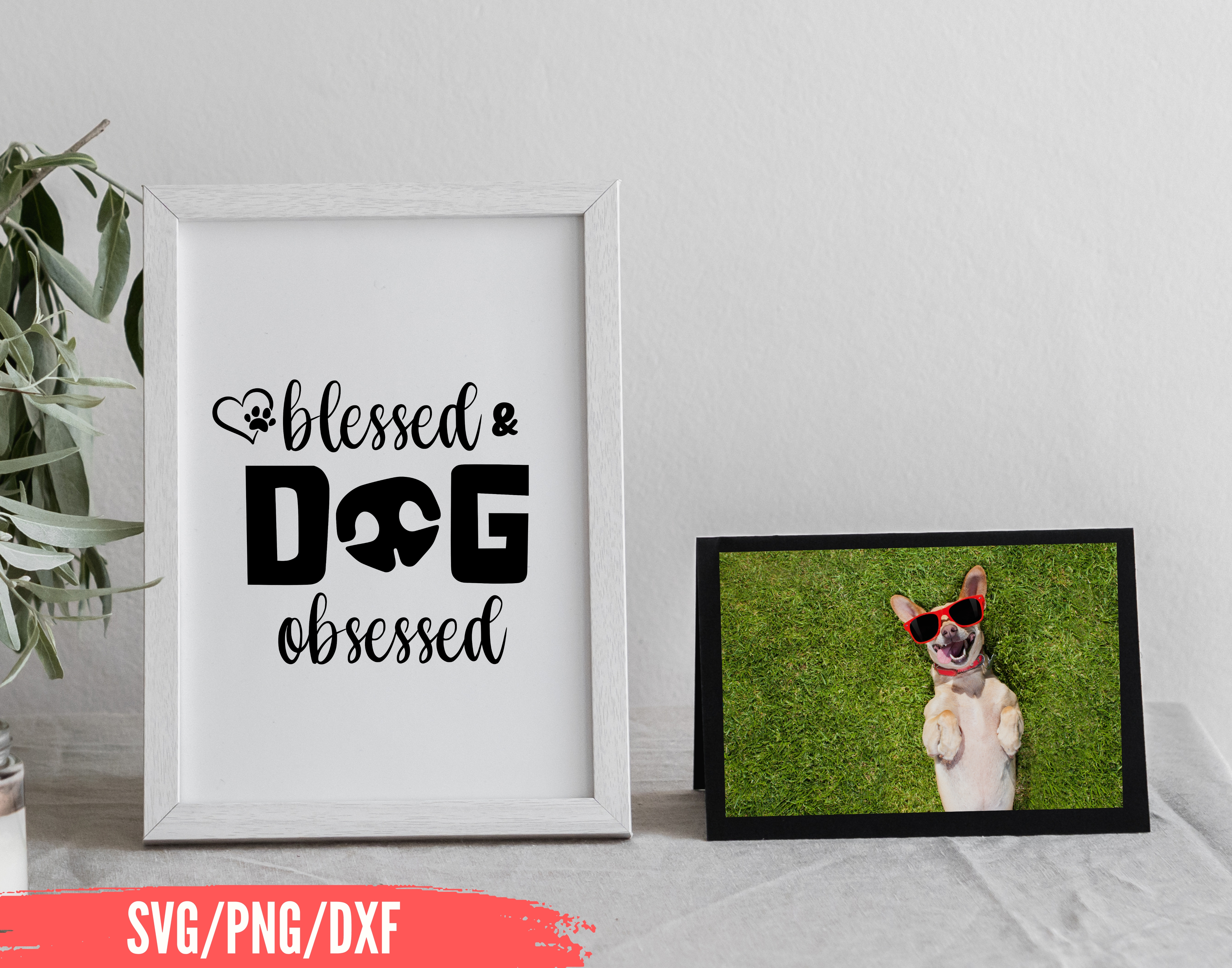 'Blessed & Dog Obsessed' Stylized Typography with Paw Print Accents ...