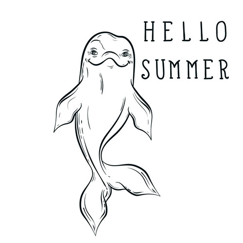 Bottle Nose Sea Dolphin Sketch With Calligraphy Hello Summer In Hand ...