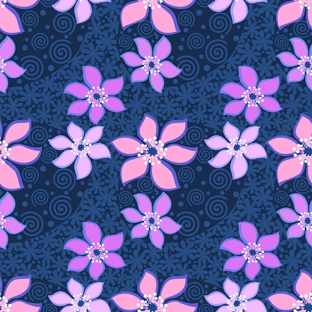 Vibrant Pink Floral Pattern on Navy Blue Background | Jiffy Designs