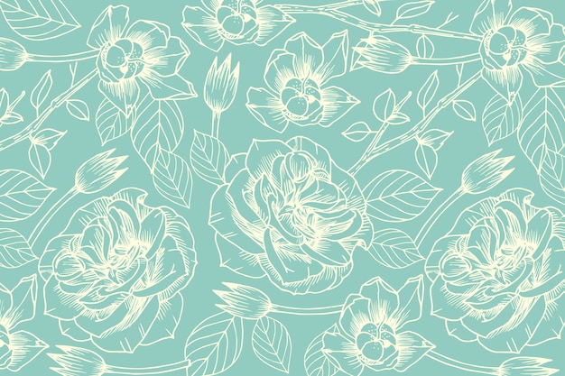 Elegant Teal Floral Pattern with White Lineart Blooms | Jiffy Designs