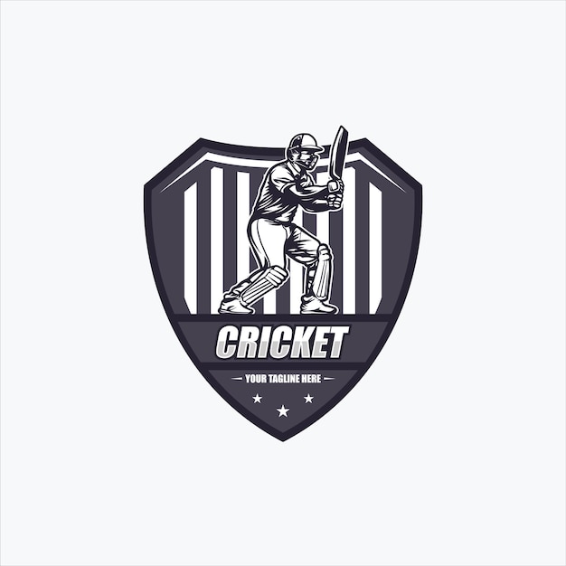 Powerful Cricket Player Emblem with Stripes and Shield | Jiffy Designs