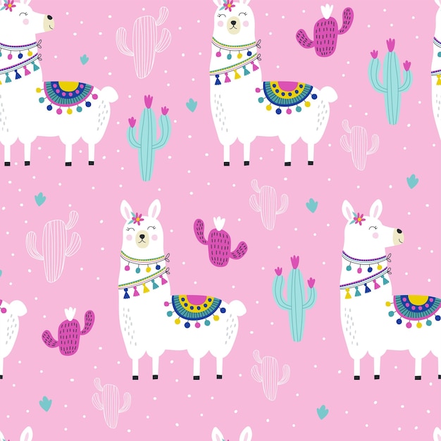 Whimsical Llamas and Cacti in Pastel Wonderland | Jiffy Designs