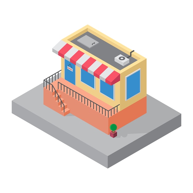 Vibrant Isometric Storefront with Striped Awning and Signage | Jiffy ...