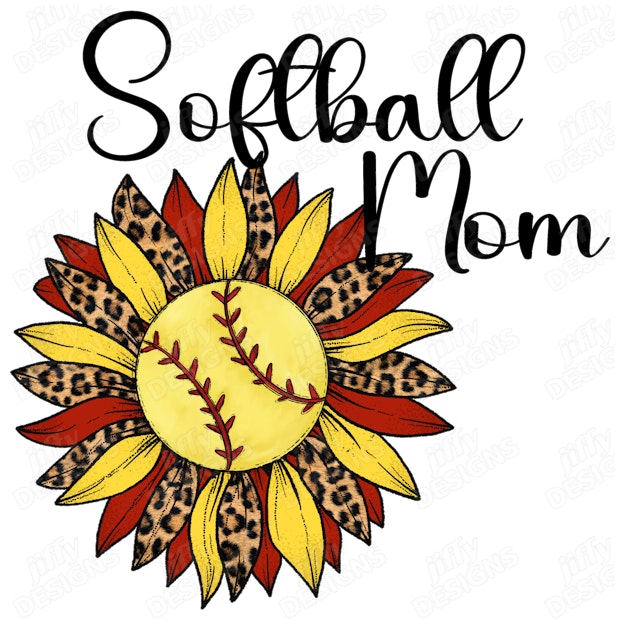 'Softball Mom' Vibrant Sunflower Design with Leopard Print and Ball ...
