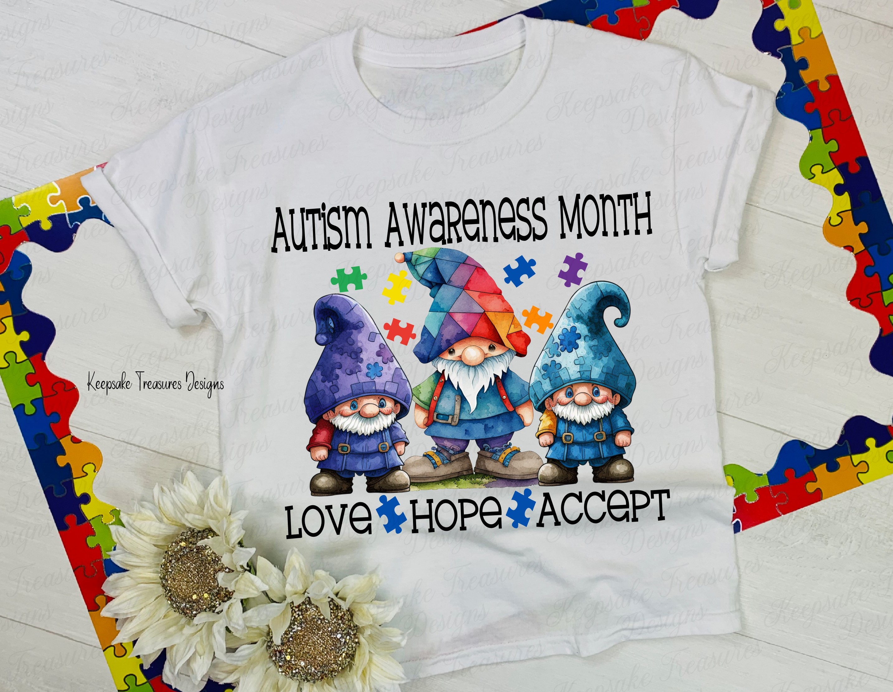 'Autism Awareness Month' Love Hope Accept Gnome Trio with Colorful ...