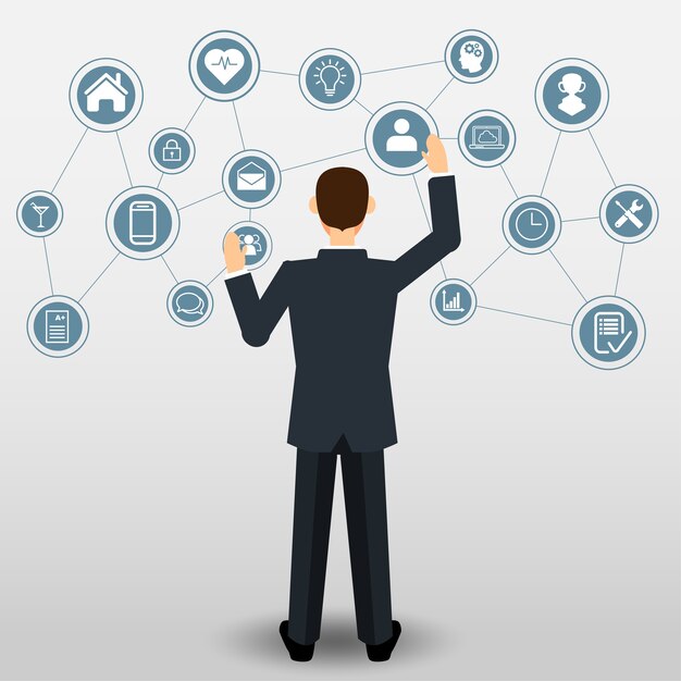 Business Person Interacting with Digital Icons Representing Technology ...
