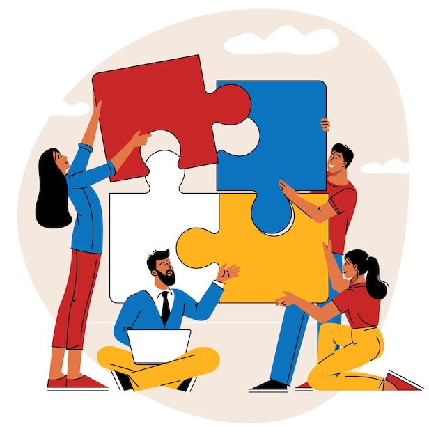 Diverse team assembling colorful puzzle pieces together | Jiffy Designs