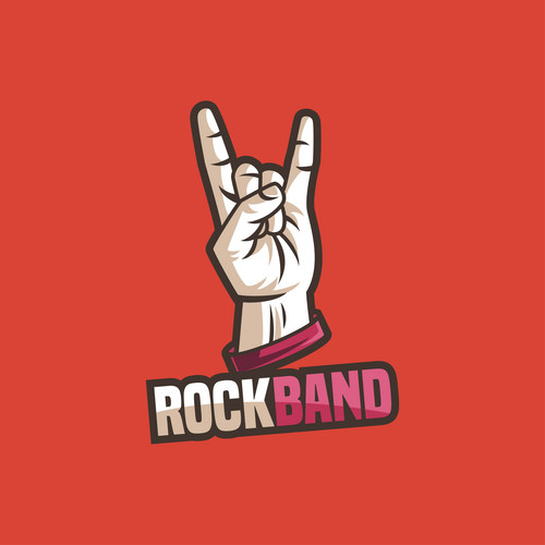 Rock Band Hand Music Metal Logo. Rock And Roll Hand Sign. Vector ...