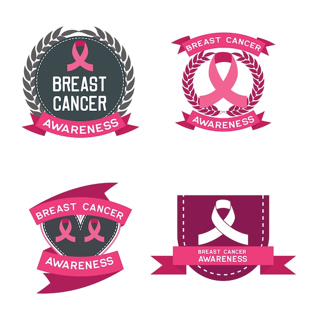 Vibrant Breast Cancer Awareness Symbols with Ribbons and Laurels ...