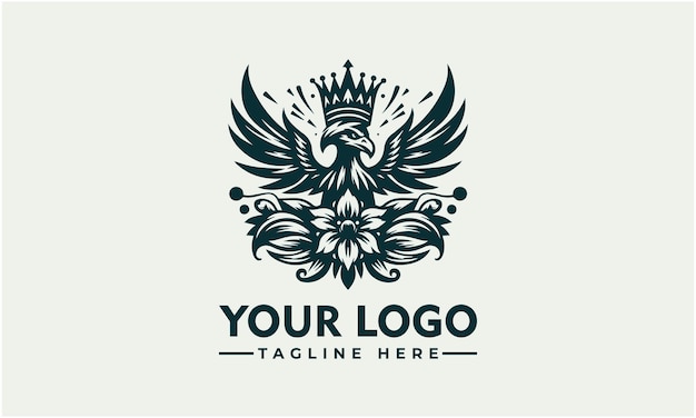 Majestic Eagle Emblem with Floral Accents and Crown | Jiffy Designs