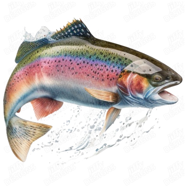 Leaping Rainbow Trout with Iridescent Scales and Splashing Water ...