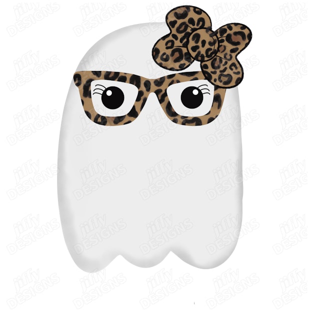 Chic Ghost Sporting Leopard Print Glasses and Bow | Jiffy Designs