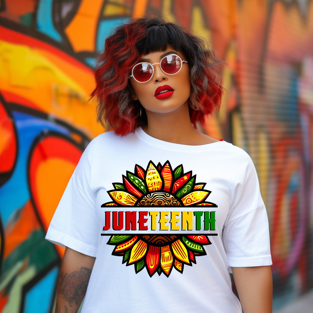 'Juneteenth' Vibrant Sunflower Design with Colorful Petals and Bold ...