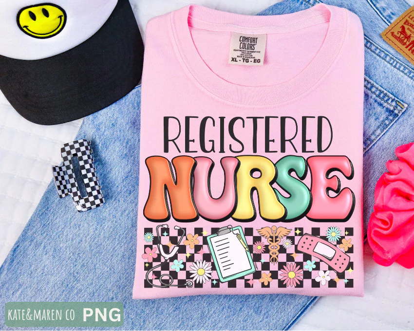 'Registered Nurse' in Bold Letters with Colorful Bubble Typography and ...