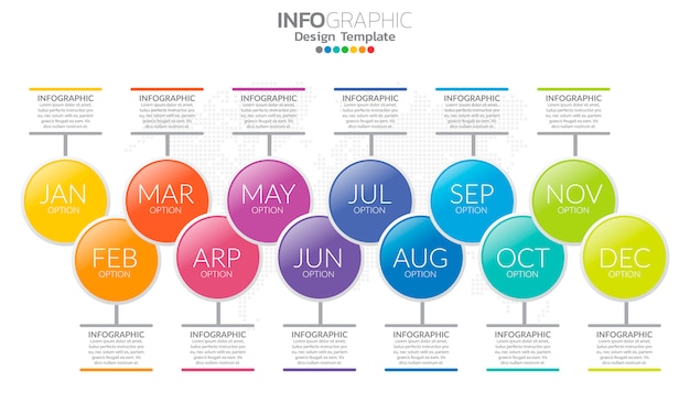 Vibrant Infographic Calendar with Circular Monthly Icons | Jiffy Designs