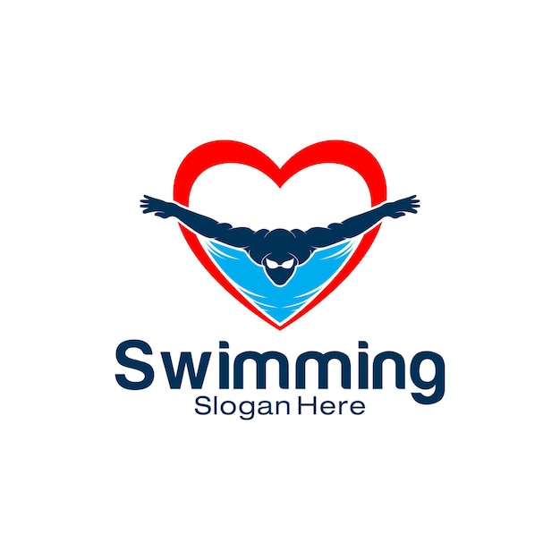 Vibrant Heart-Shaped Swimming Logo with Swimmer Silhouette | Jiffy Designs