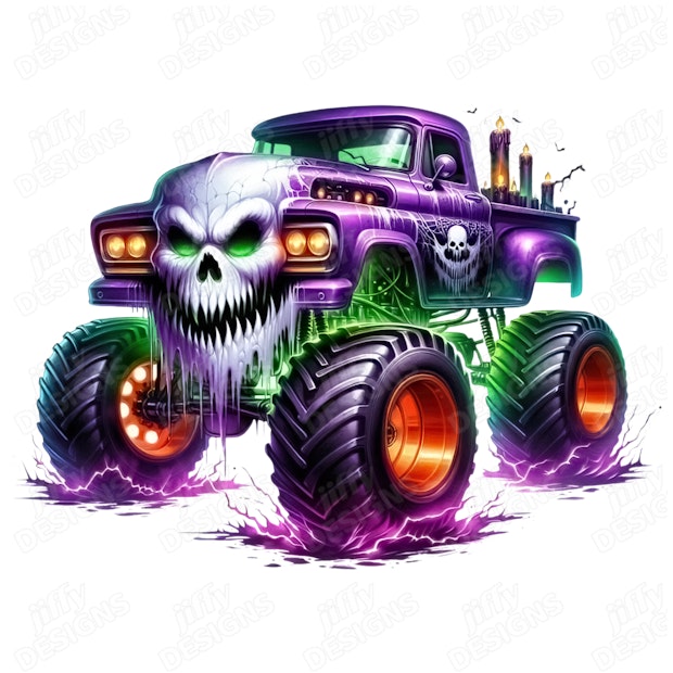 Monstrous Purple Hot Rod with Menacing Skull Grill and Glowing Wheels ...