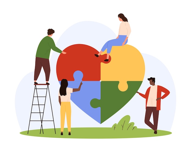 Diverse people assembling a colorful heart-shaped puzzle | Jiffy Designs