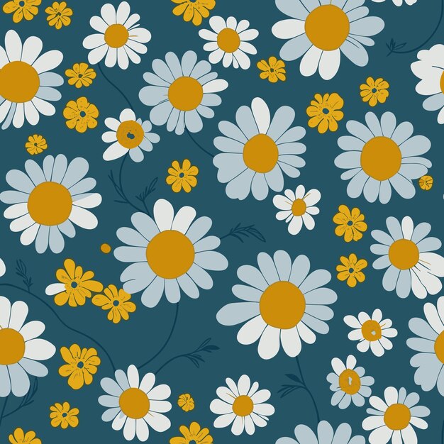 Vibrant Daisy Flower Pattern on Teal Background | Jiffy Designs