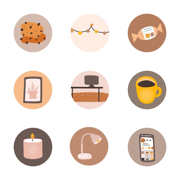 Diverse Collection of Cozy, Stylish Illustrated Icons for Everyday ...