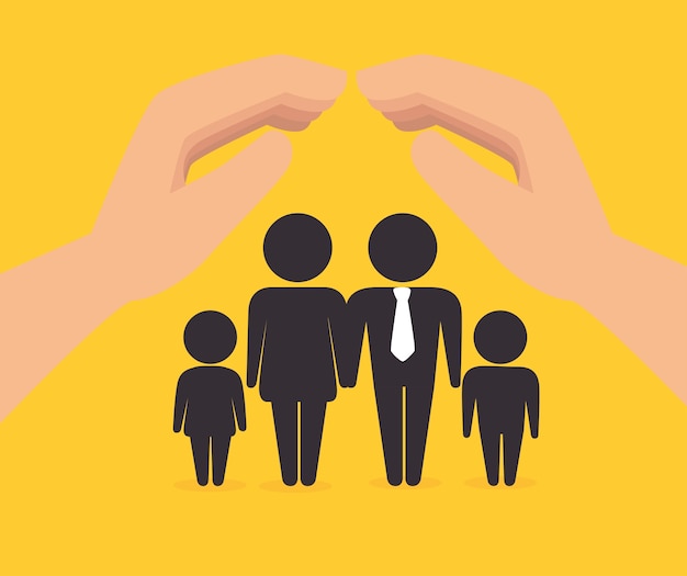 Protective Hands Shielding a Family on Yellow Background | Jiffy Designs
