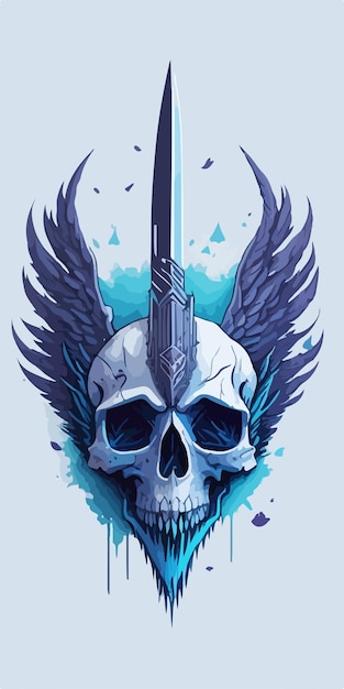 Winged Skull with Piercing Spear and Icy Backdrop | Jiffy Designs