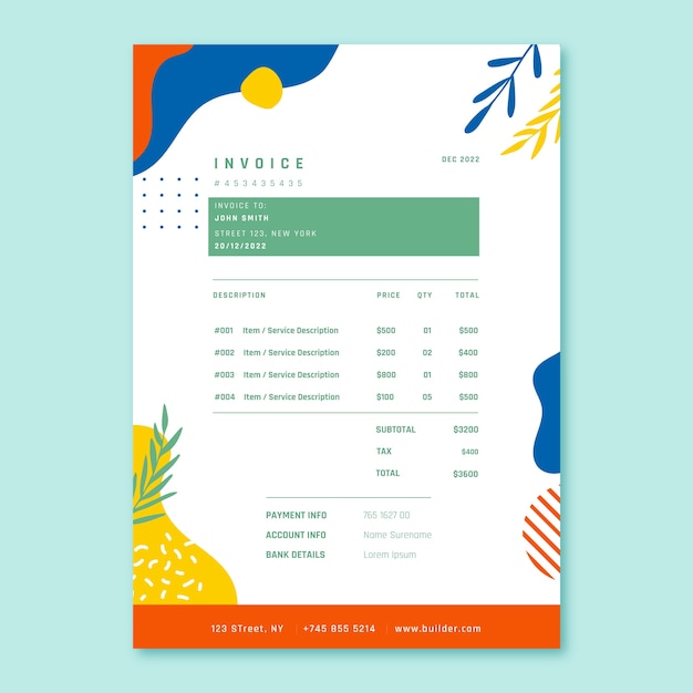 Vibrant Invoice Template with Tropical Accents | Jiffy Designs