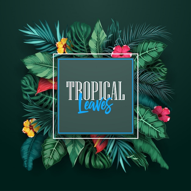 Vibrant Tropical Leaves and Flowers Framing Text Design | Jiffy Designs