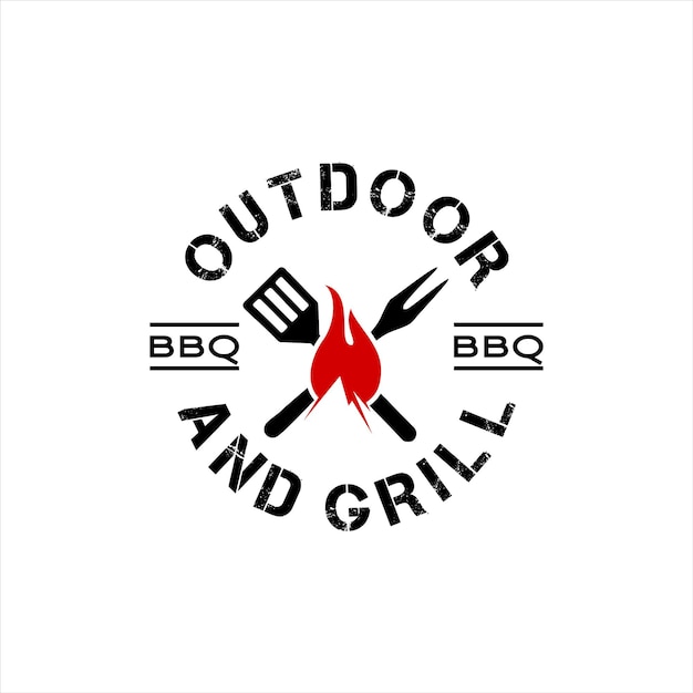Rustic Outdoor BBQ and Grill Logo with Flame Icon | Jiffy Designs