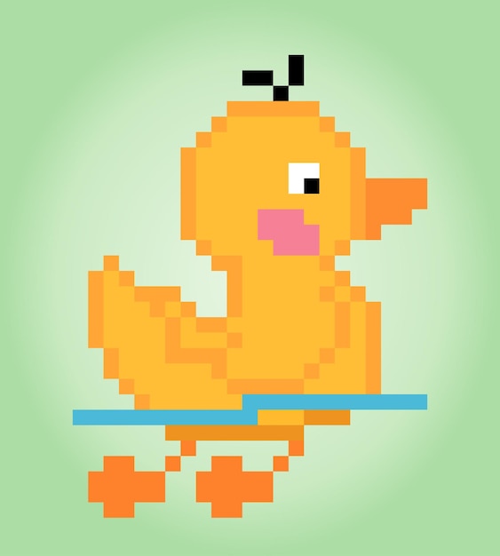 Charming Pixel Art Duckling on a Vibrant Green Background | Jiffy Designs
