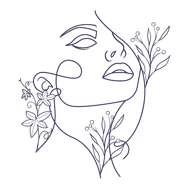 Ethereal Floral Visage: A Captivating One-Line Illustration | Jiffy Designs