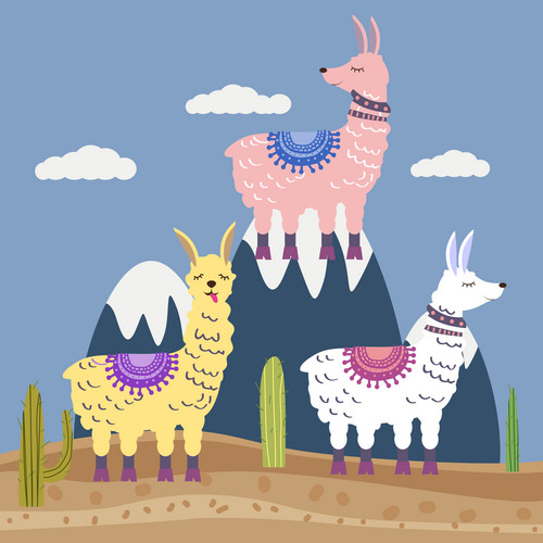 Set Of Cute Vector Alpaca And Cactus Elements. Editable Vector ...