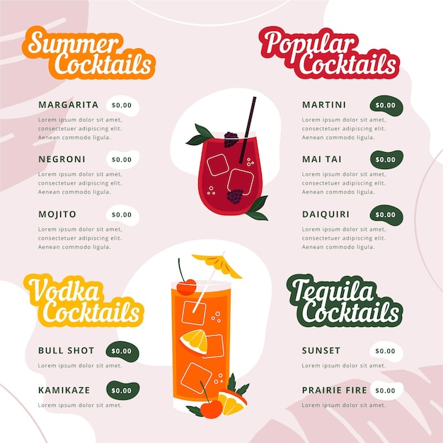 Vibrant Cocktail Menu with Tempting Drink Offerings | Jiffy Designs