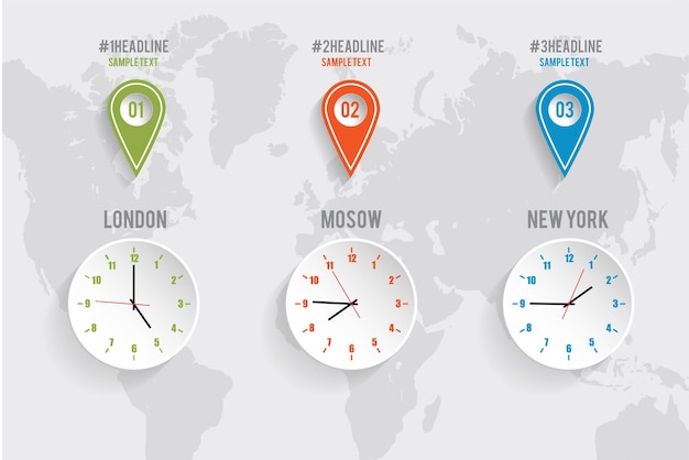 Global Time Zones with Iconic City Landmarks | Jiffy Designs