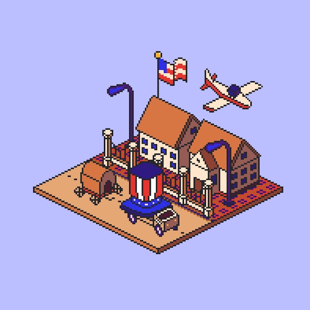 Patriotic Pixel Art Scene with American Symbols | Jiffy Designs