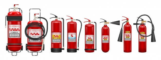 Assortment of Red Fire Extinguishers in Various Sizes and Styles | Jiffy Designs