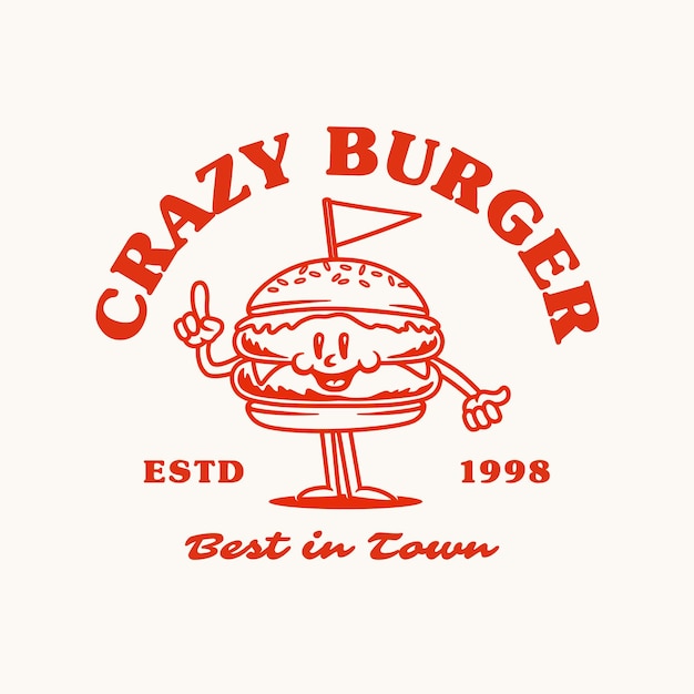 Retro Burger Logo with Quirky Character and Vintage Text | Jiffy Designs