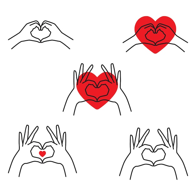 Hands Forming Heart Shapes with Red Hearts - Simple Line Art | Jiffy ...